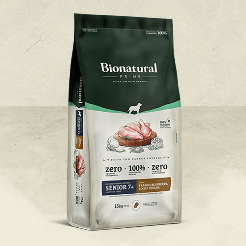 BIONATURAL PRIME CÃES RAÇAS MÉDIAS E GRANDES SÊNIOR 7+ FRANGO